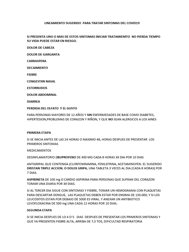 LINEAMIENTO PARA TRATAR SINTOMAS | PDF | Influenza | Té