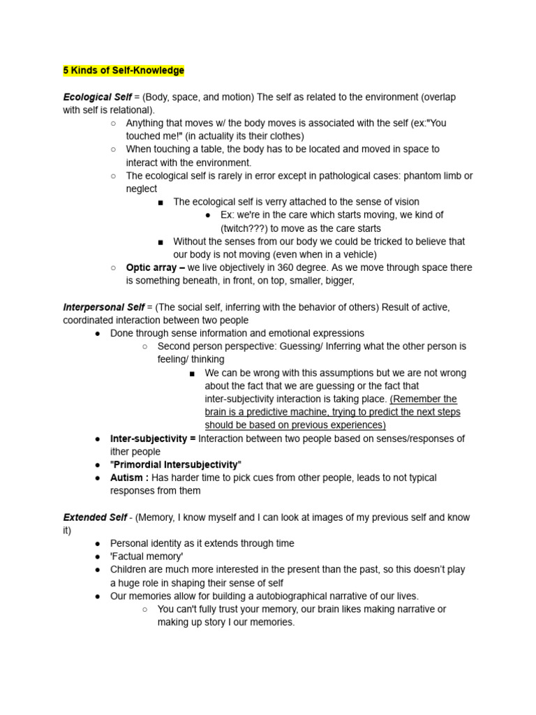 Understanding the 5 Types of Self-Knowledge | PDF | Self | Space