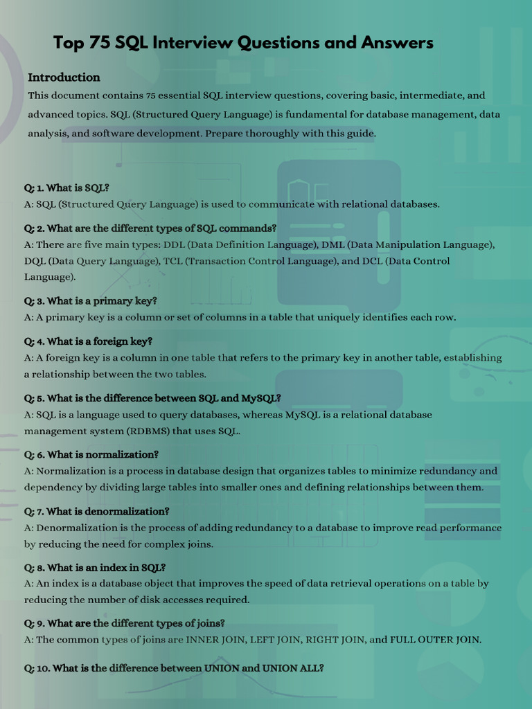 Top 75 SQL Interview Questions Complete PDF | PDF