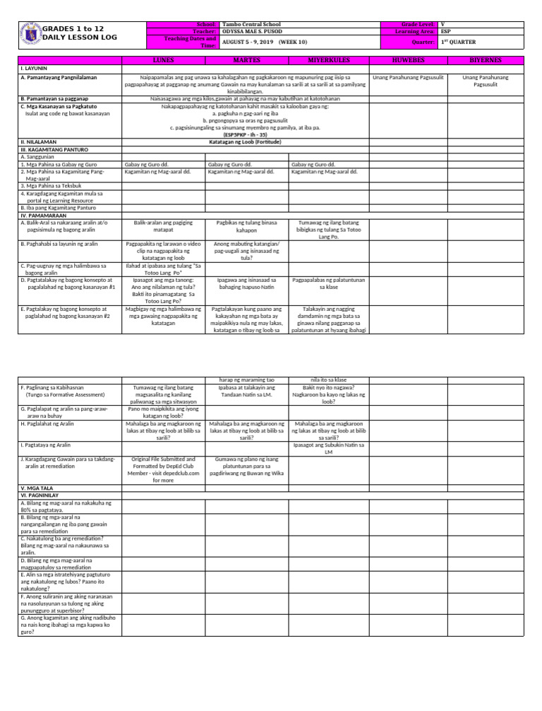 DLL - Esp 5 - Q1 - W10 | PDF