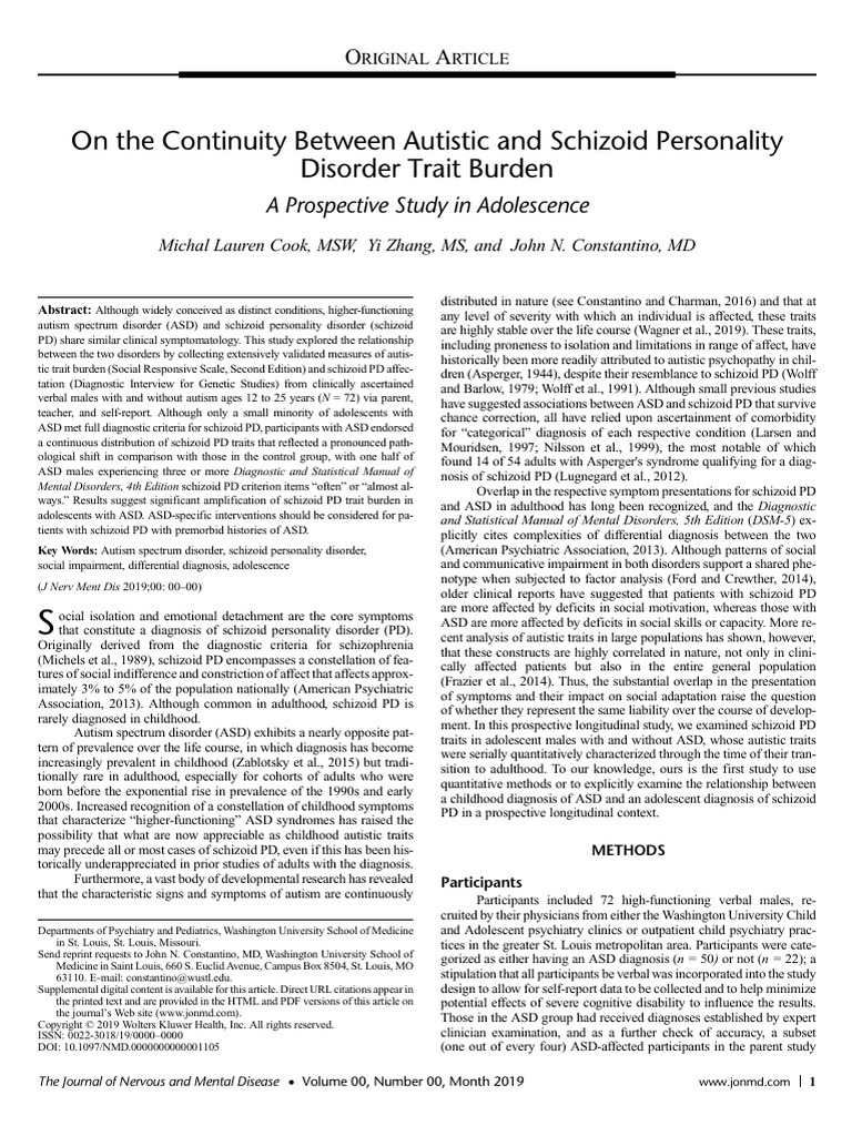 Schizoid Continuity With Autism | PDF | Autism | Mental Disorder
