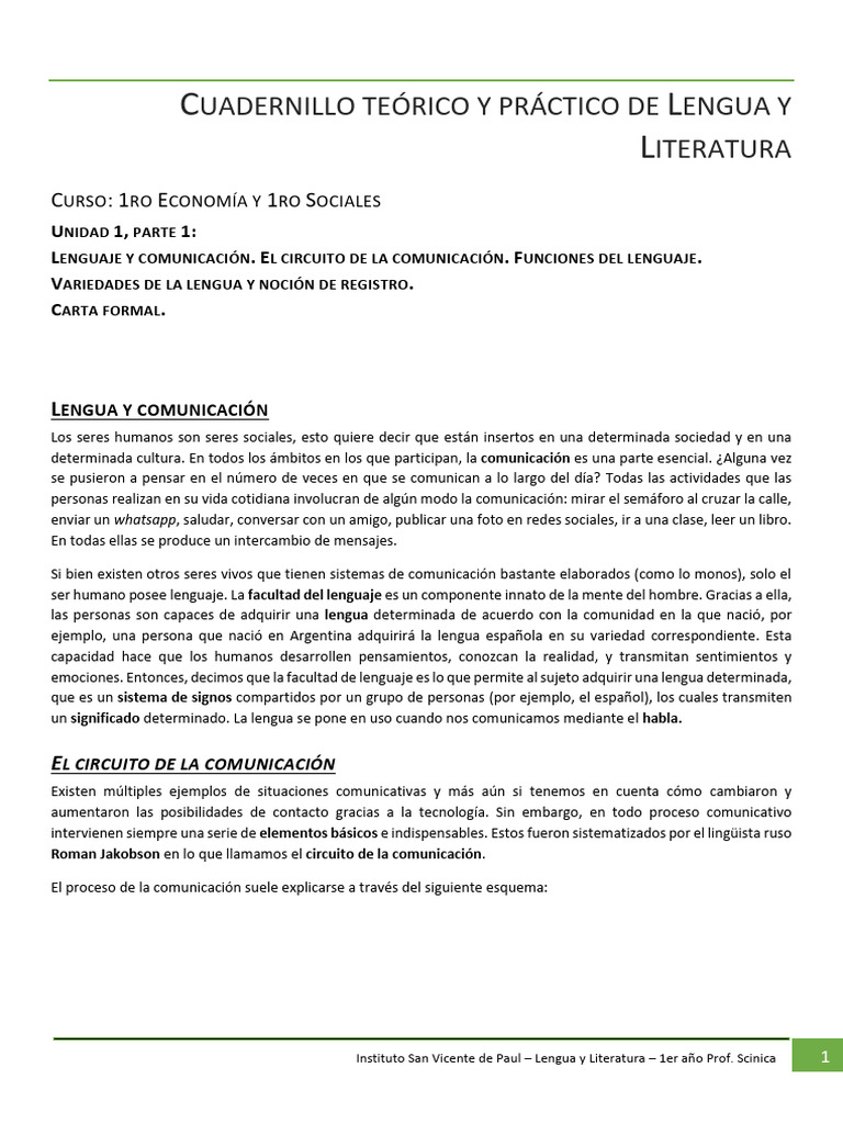Cuadernillo LyL 1ro 1er CuatrimestreENVO 2 | PDF | Comunicación | Comunicación humana