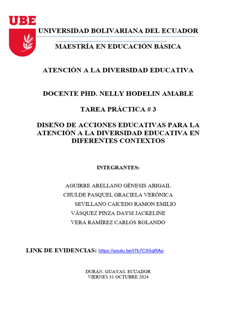 TAREA GRUPAL 3 ATENCION A LA DIVERSIDAD | PDF | Enseñando | Autismo