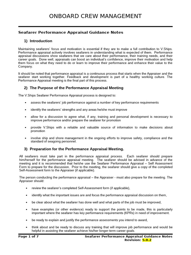 Seafarer Performance Appraisal | PDF | Performance Appraisal | Safety