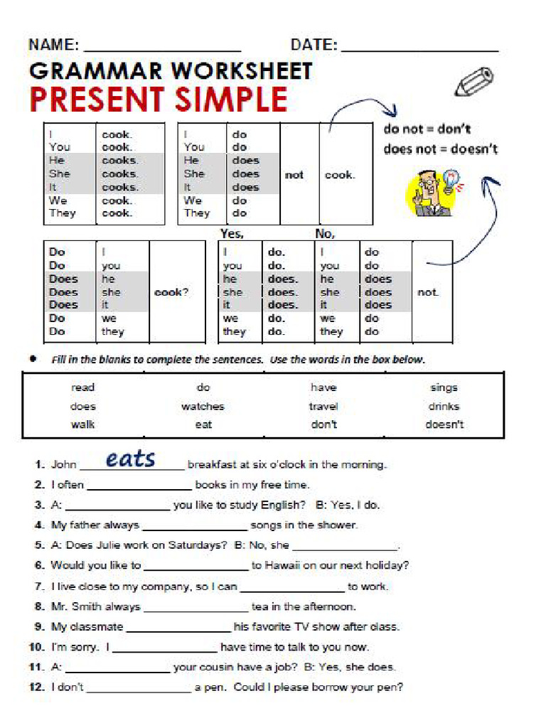 Flyers Grammar Worksheet (Present Simple Tense) | PDF