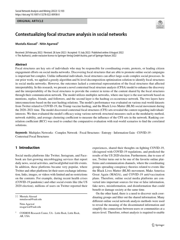 Contextualizing Focal Structure Analysis in Social Networks (ALASSAD, Mustafa) (AGARWAL, Nitin ...