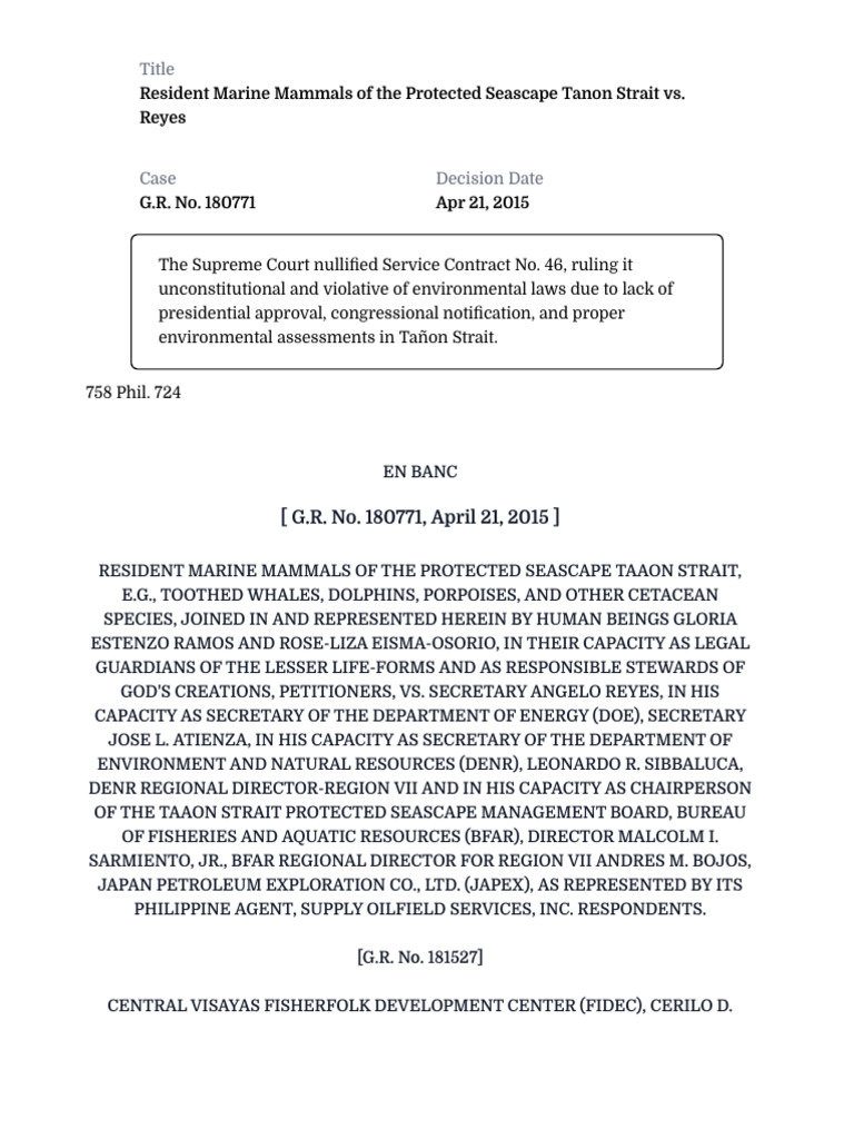 G.R. No. 180771 - Resident Marine Mammals of the Protected Seascape ...