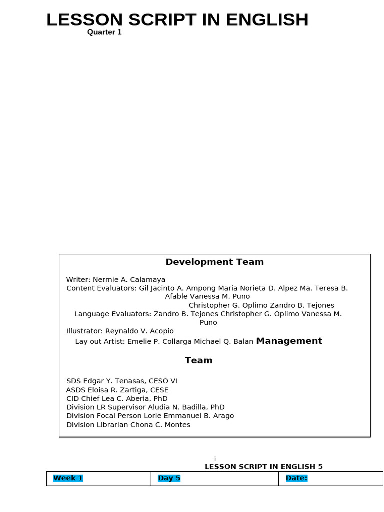 2024-LS-ENG5_CUF_Q1Wk1_Final(3) | PDF | Learning | Teachers