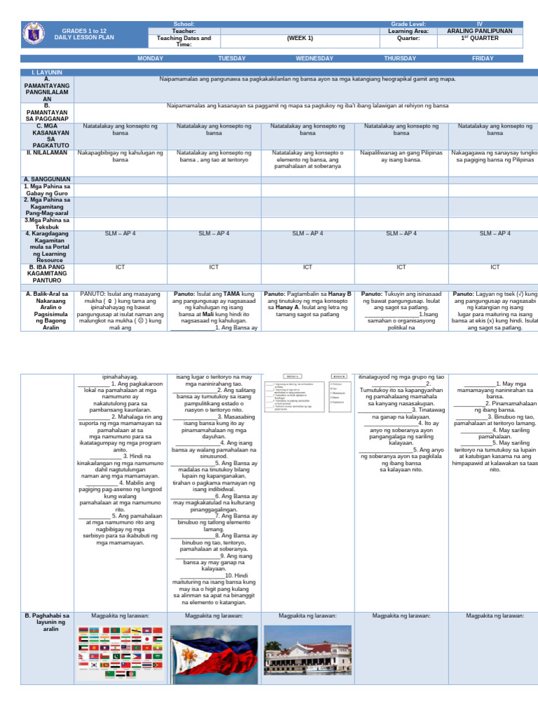 GRADES 1 To 12 Daily Lesson Plan School: Grade Level: IV | PDF