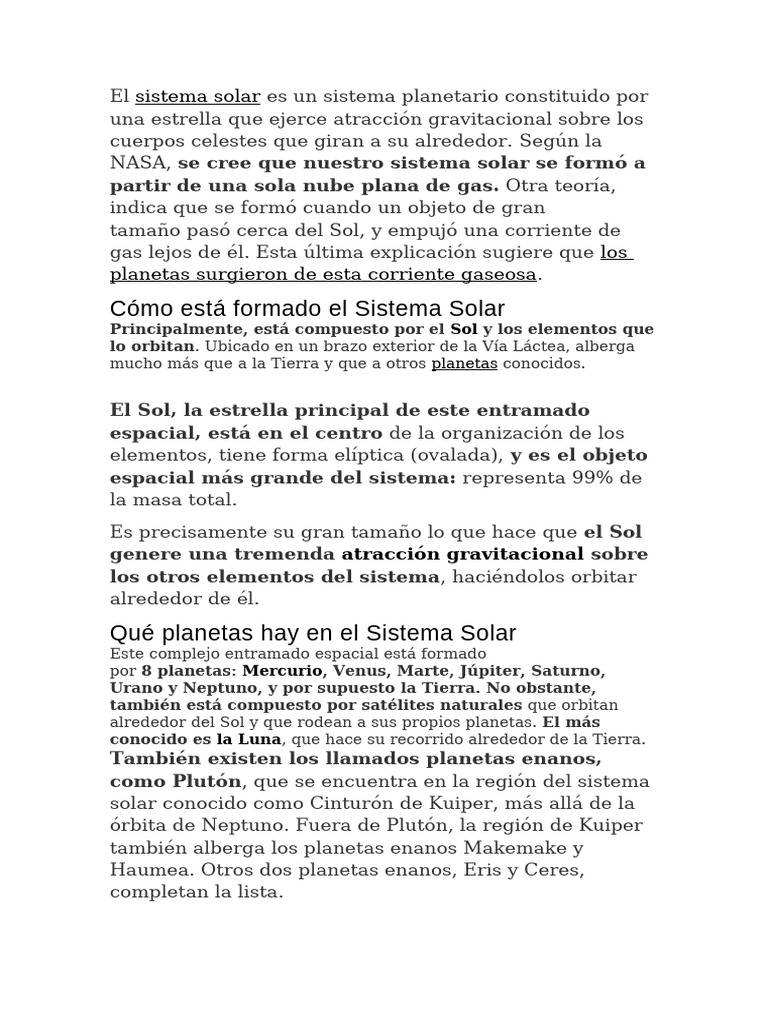 Los Planetas Del Sistema Solar | PDF | Sistema solar | Planetas