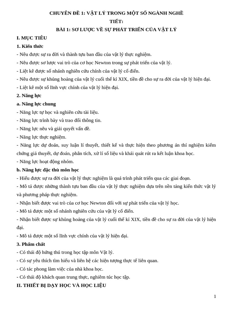 Giao An Chuyen de Hoc Tap Vat Li 10 Sach Ket Noi Tri Thuc | PDF