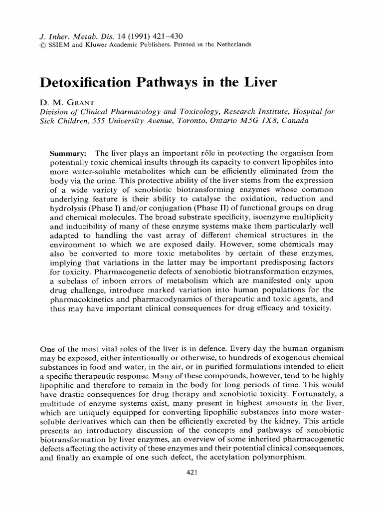 Detoxification Pathways in The Liver | PDF | Drug Metabolism | Biochemistry