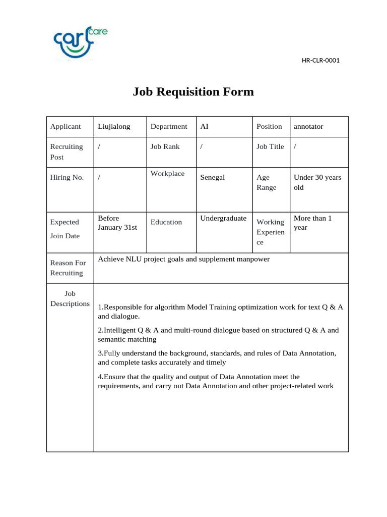 HR-CLR001-Job Requisition Form | PDF | Annotation | Artificial Intelligence
