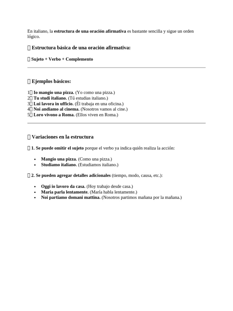 Afirmativa Sujeto + Verbo + Complemento | PDF