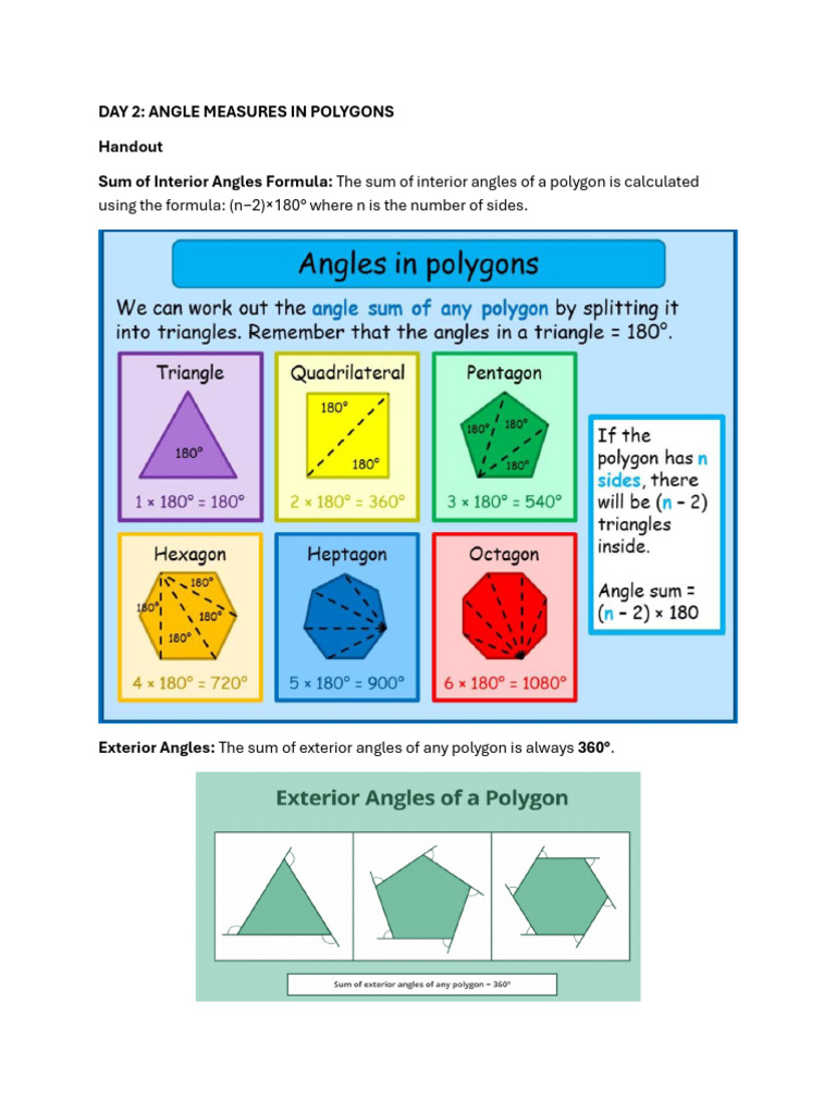Day 2 Handout Measuring Angles Polygons | PDF