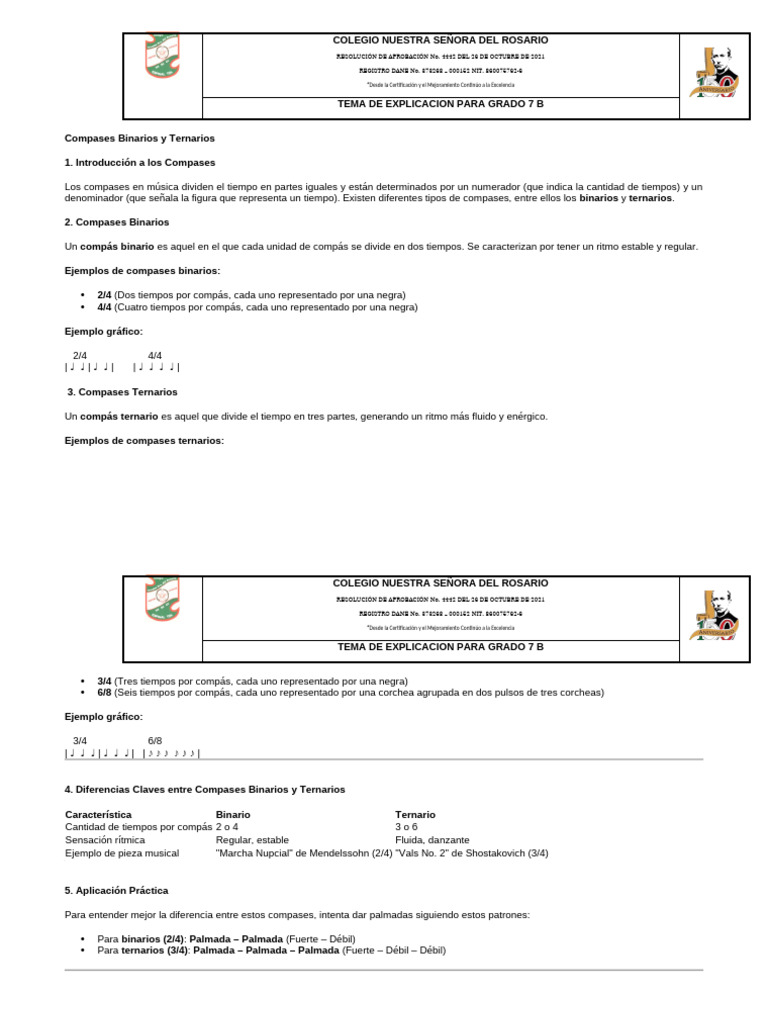 Compases Binarios y Ternarios 7B | PDF | Ritmo | Musicología