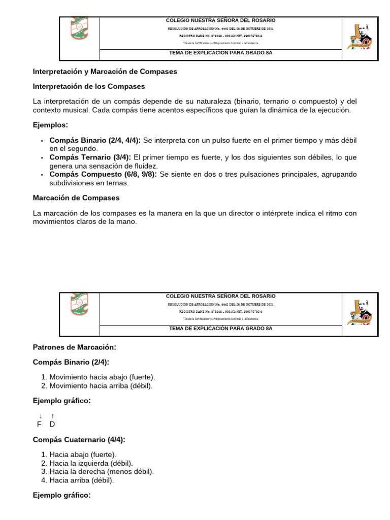Interpretación y Marcación de Compases 8A | PDF | Teoría musical | Composiciones