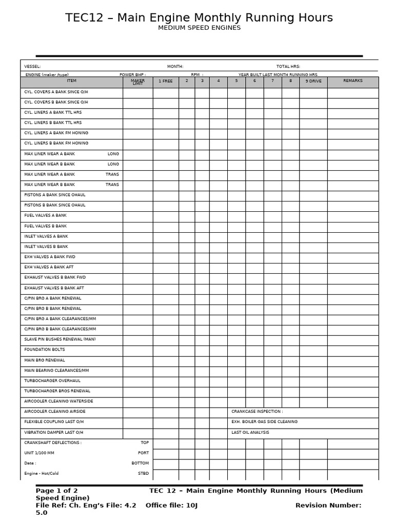 Tec 12 - Main Engine Running Hours (Medium Speed) | PDF | Engines | Piston