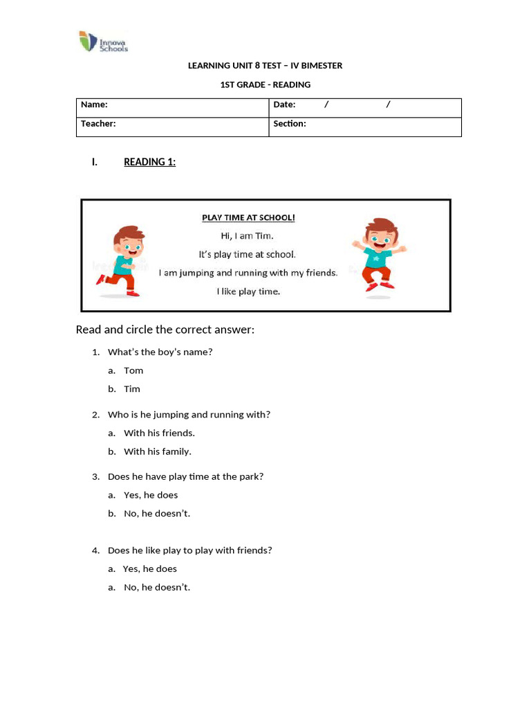1st_Grade__Reading_Test (1) | PDF