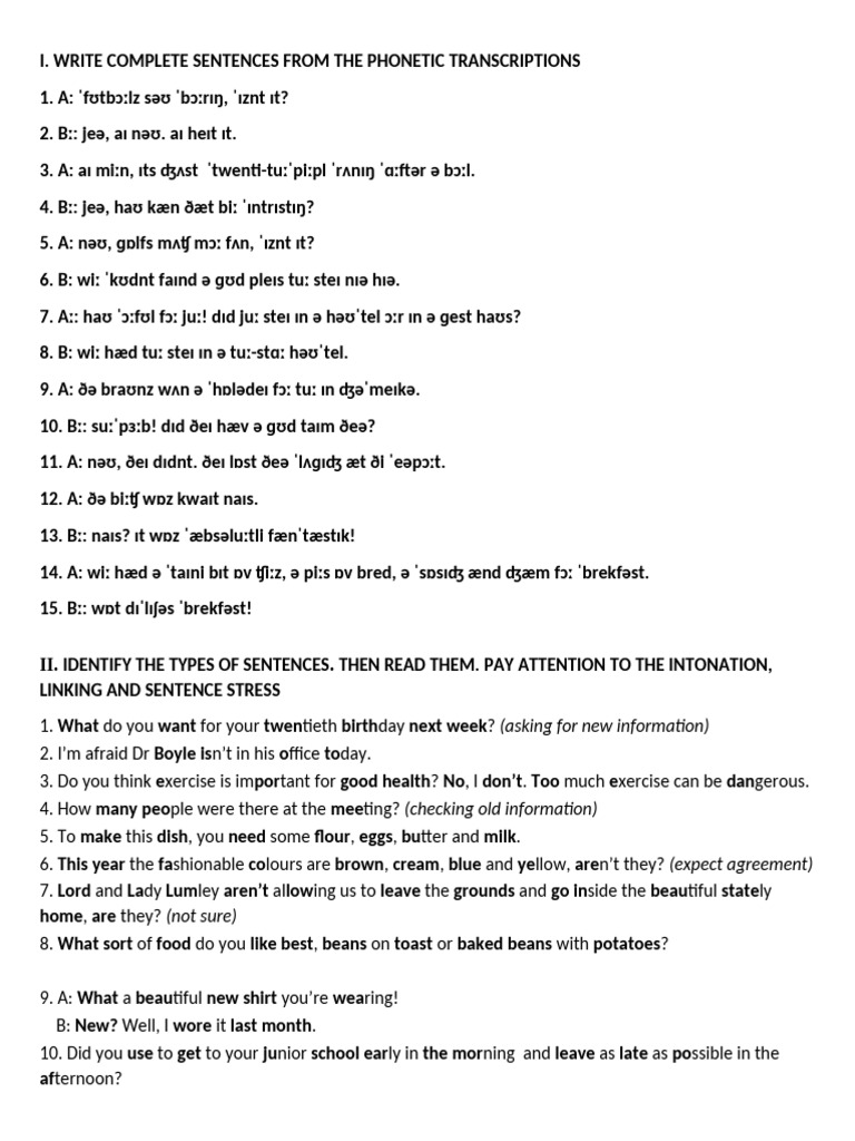 Sentences W10 Phonetic Transcription | PDF