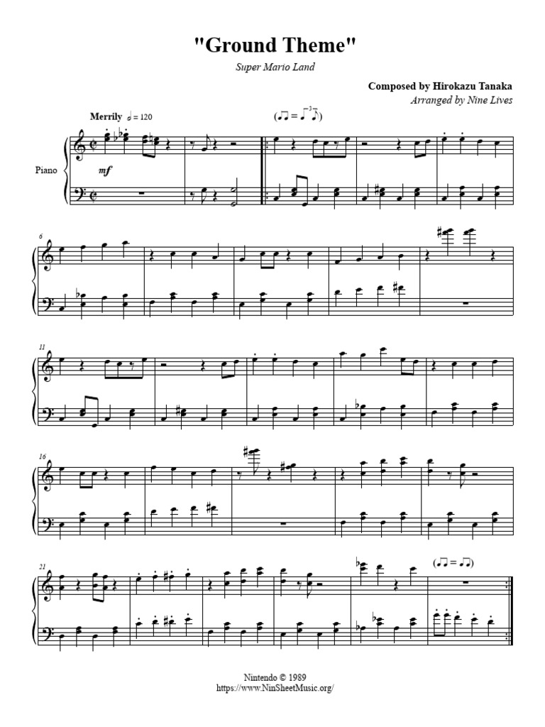 Super Mario Land Ground Theme Sheet Music | PDF | Video Game ...