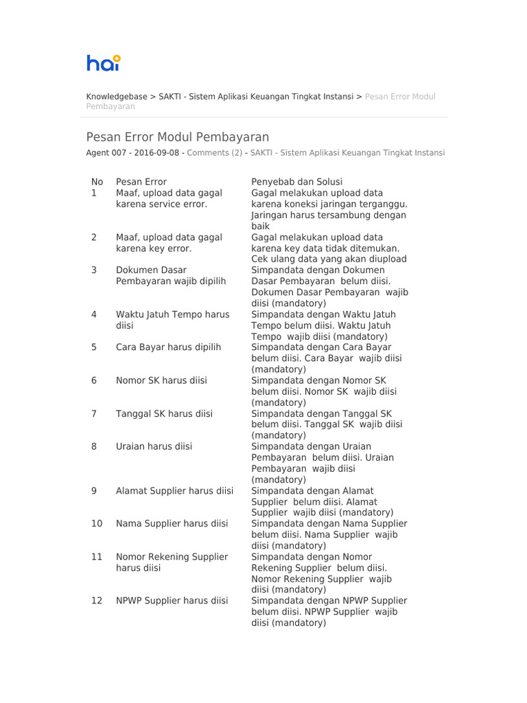 Pesan Error Modul Pembayaran | PDF