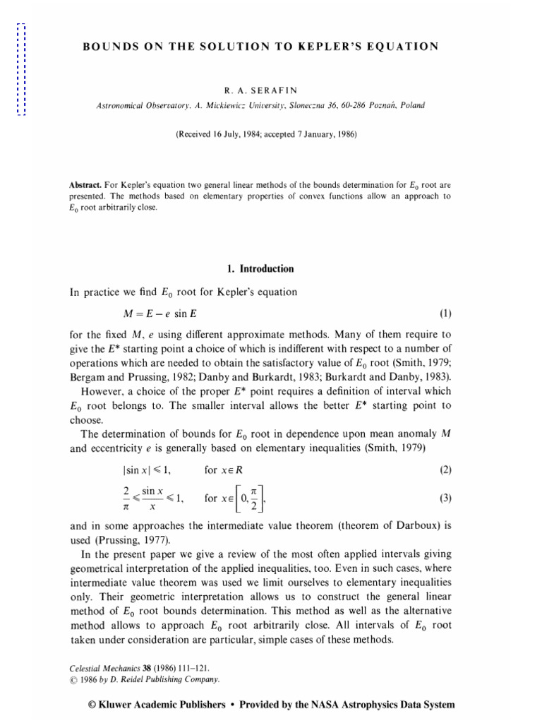 Bounds On The Solution To Kepler's Equation | PDF