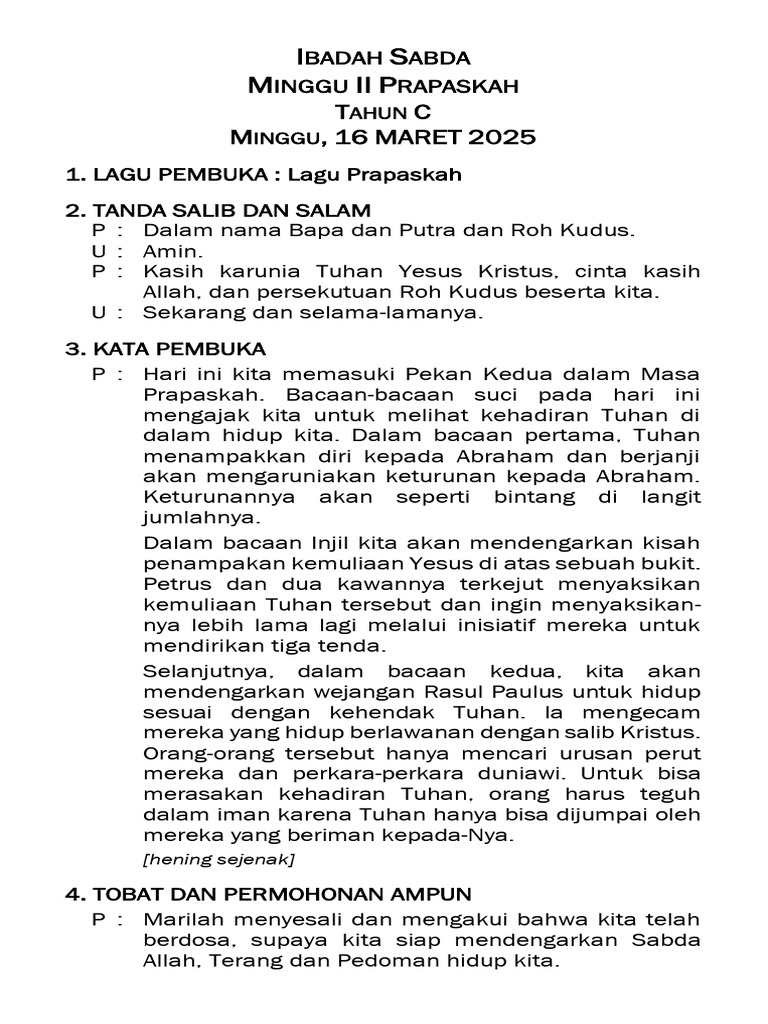 Ibadah Sabda Prapaskah II 2025 | PDF