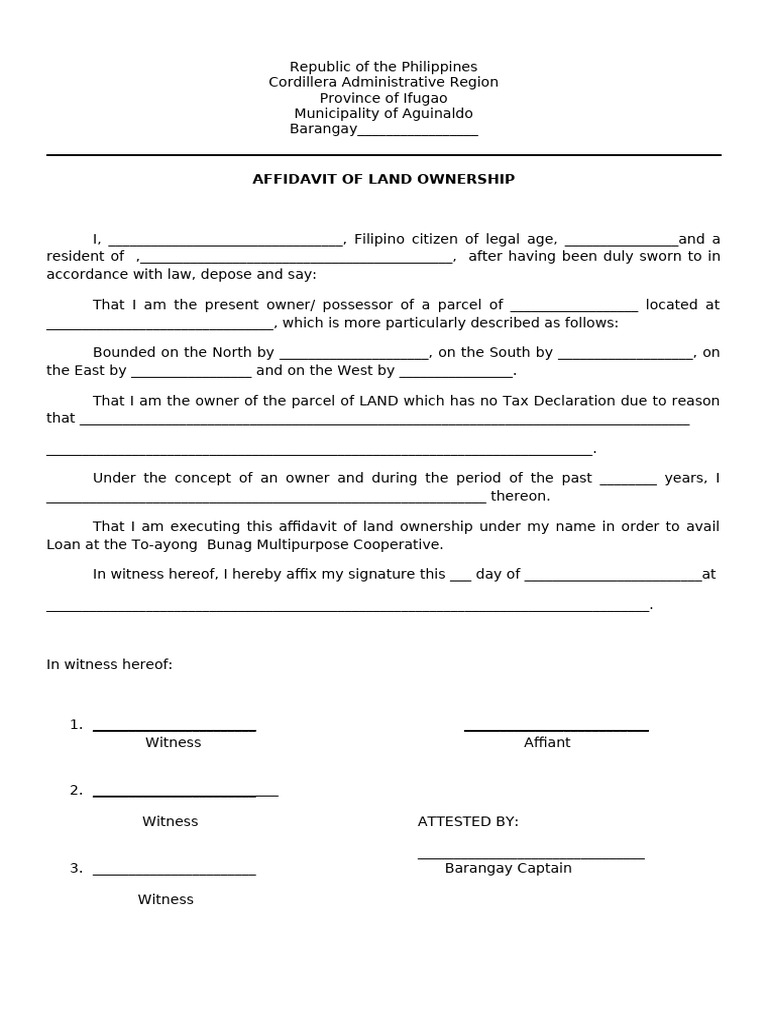 Affidavit of Land Ownership Template | PDF