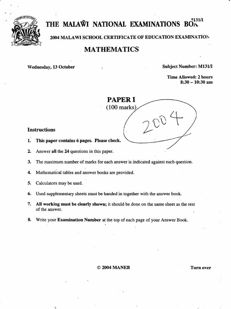 2003msce Math Paper | PDF