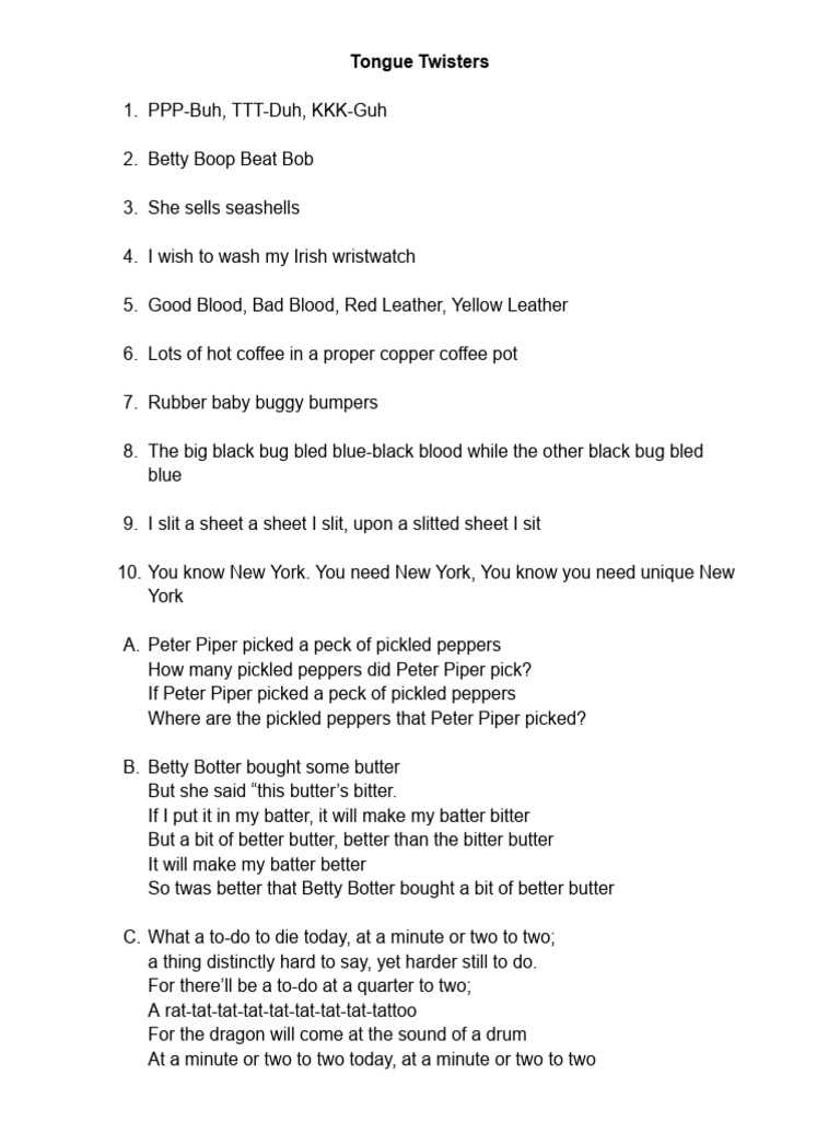 Tongue Twisters | PDF