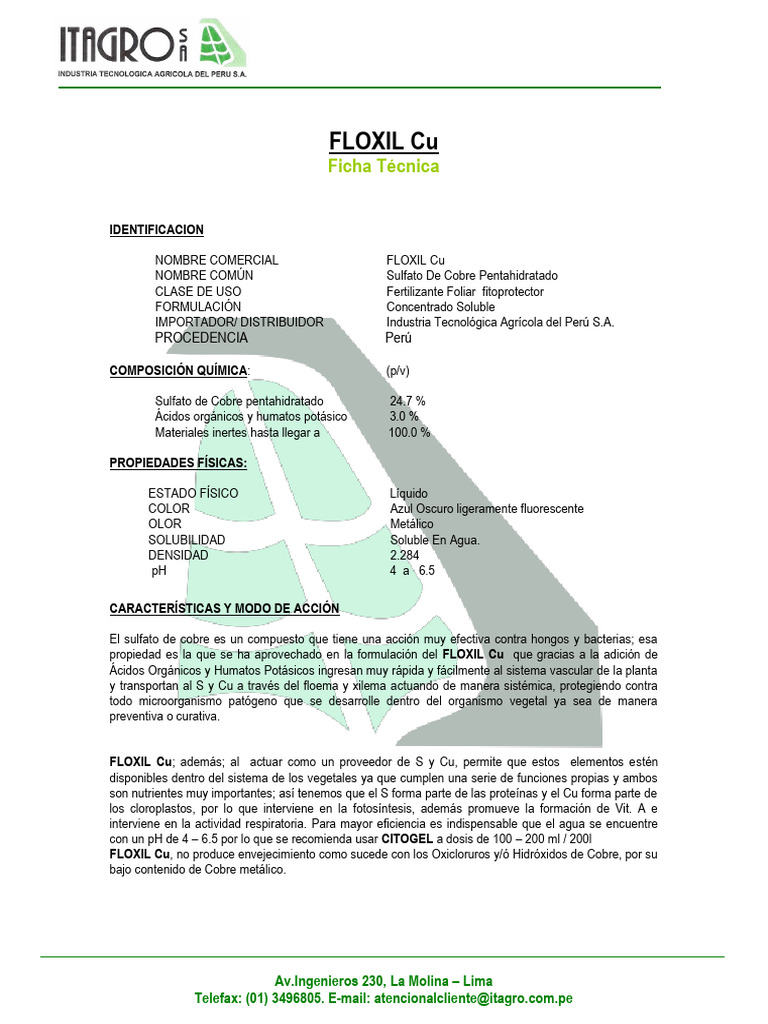 Ficha-Tecnica-Floxil | PDF | Cobre | Agua