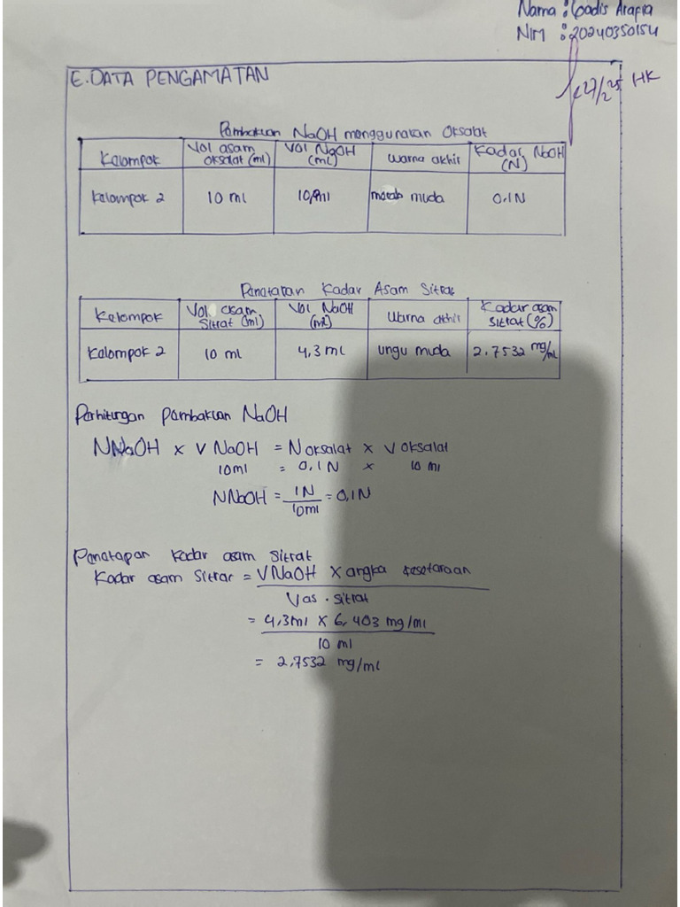 HK 20240350154 GA Data Pengamatan Titra | PDF
