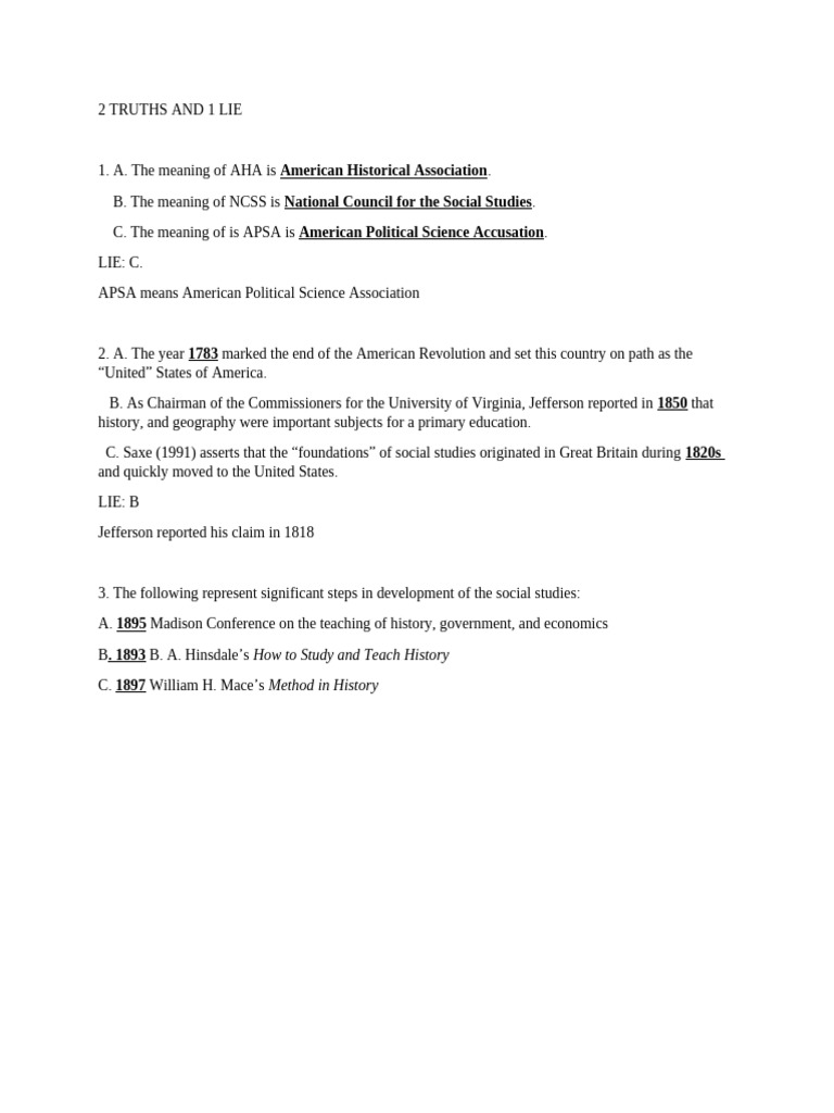 2 Truths and 1 Lie | PDF