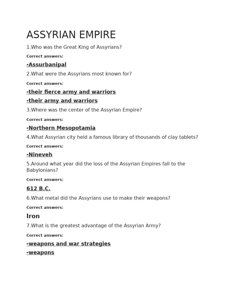 Assyrian Empire QUIZ | PDF