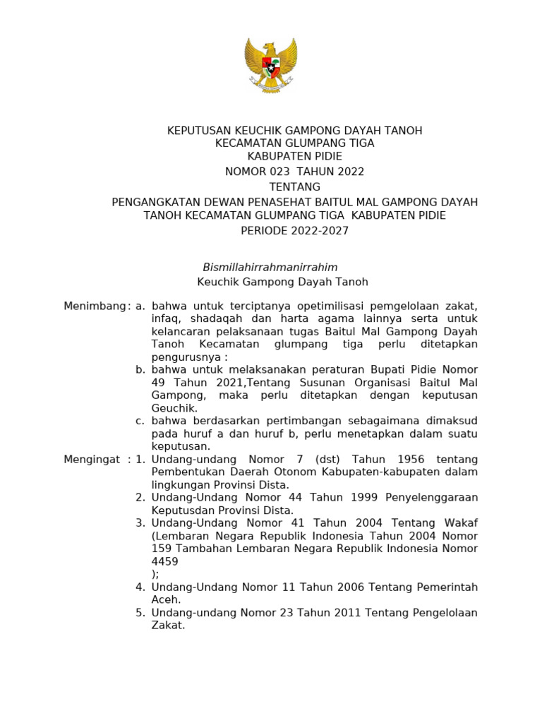 FORMAT SK DEWAN PENASEHAT BMG | PDF