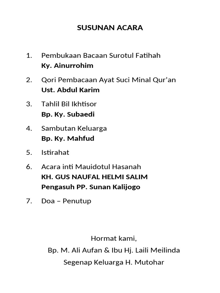Susunan Acara | PDF