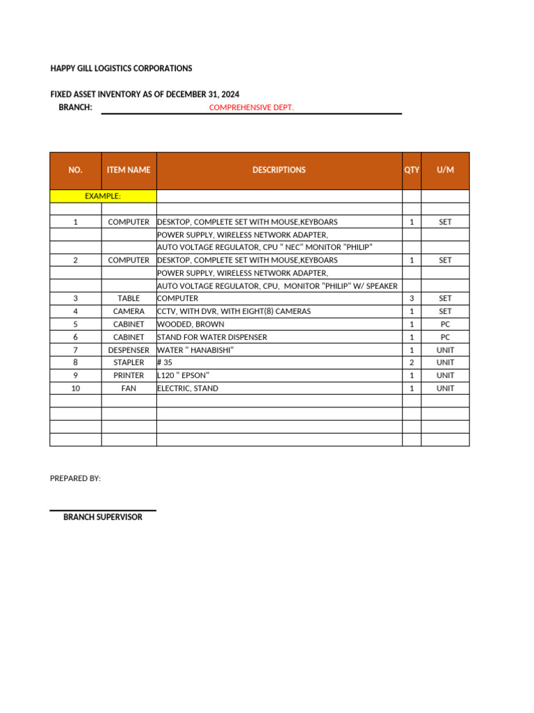 Fixed Asset Inventory Form | PDF