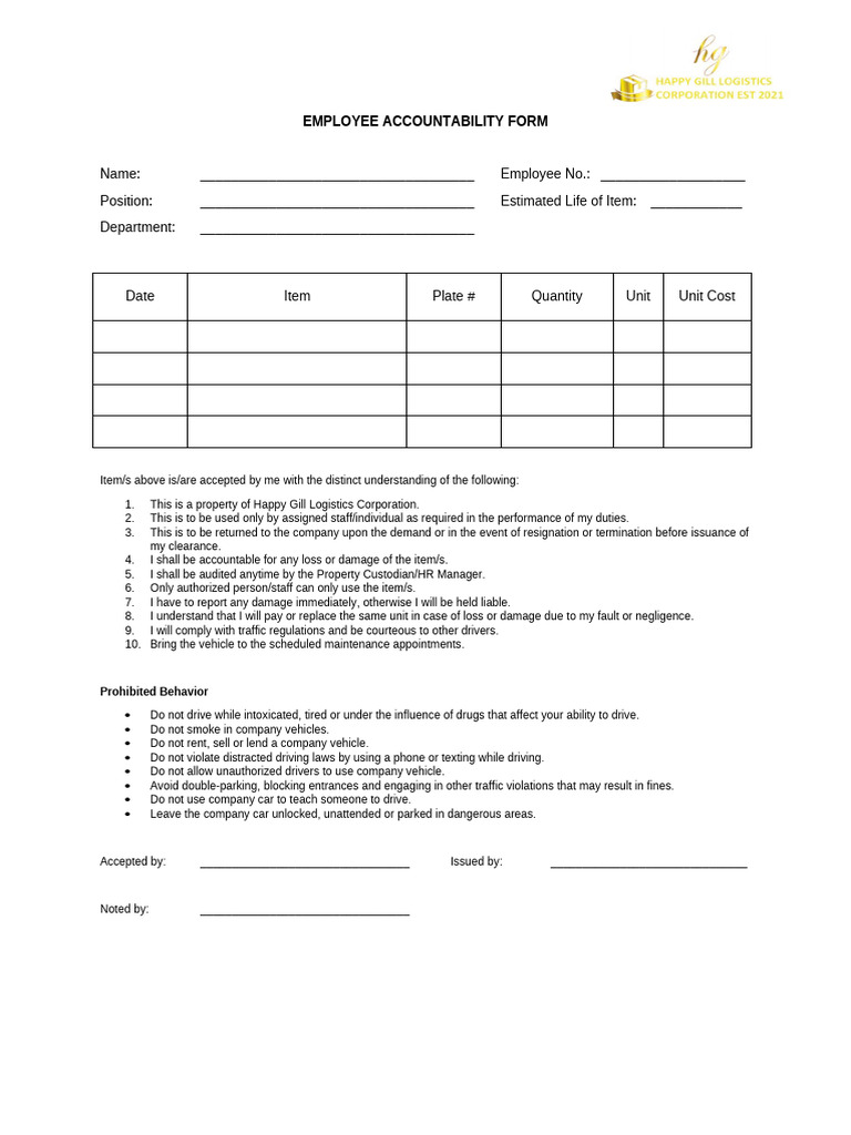 Employee Accountability Form | PDF