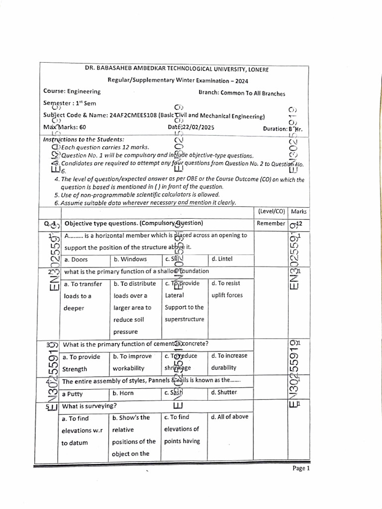 DBATU Engineering 1st Sem Question Paper | PDF | Engines | Combustion