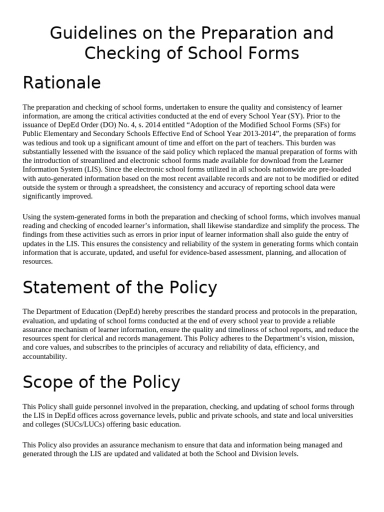 School Forms Preparation Guidelines | PDF | Learning | Accuracy And ...