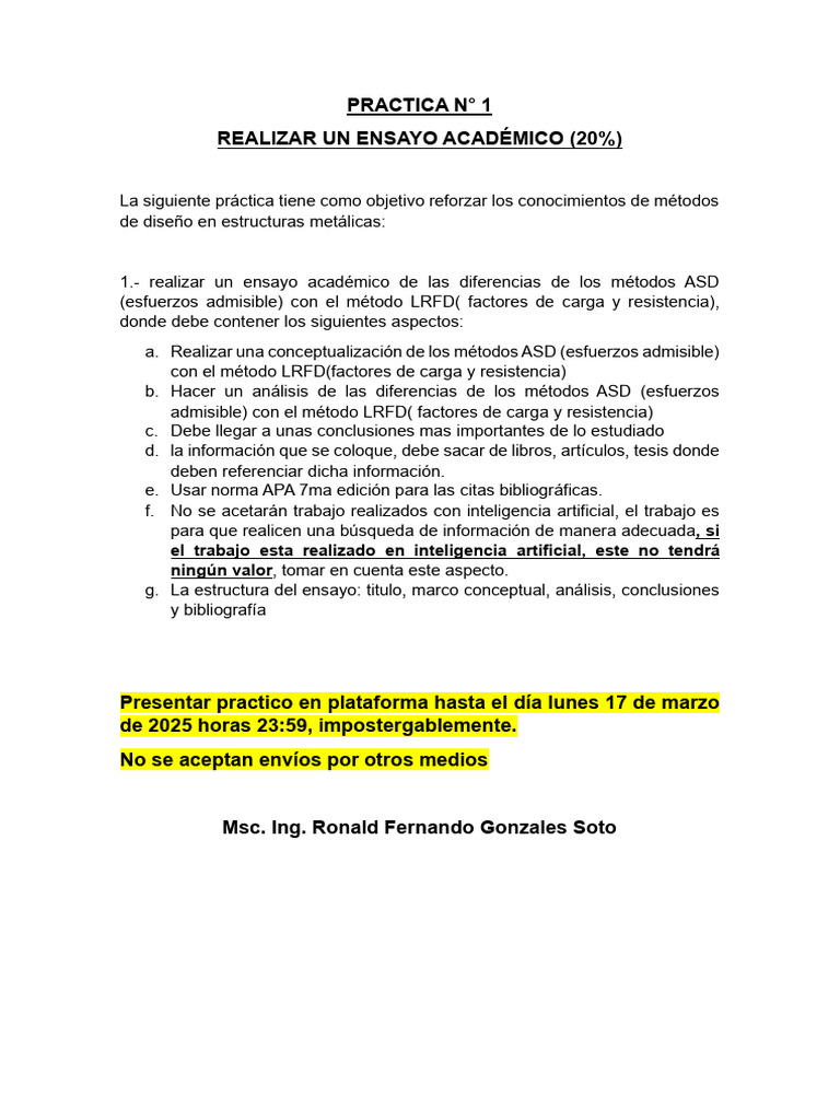Practica #1 - Estructuras Metalicas I - Ensayo | PDF