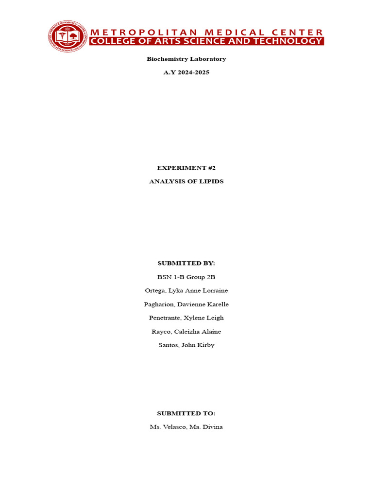 Group 2B (Lipids - Lab Report) - 1 | PDF | Fatty Acid | Triglyceride