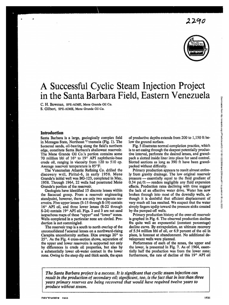 Successful Cyclic Steam Injection Project in The Santa Barbara Field ...