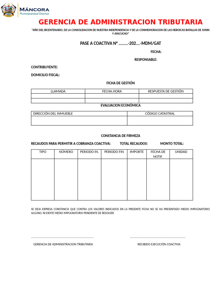 Modelo de Pase A Coactiva | PDF