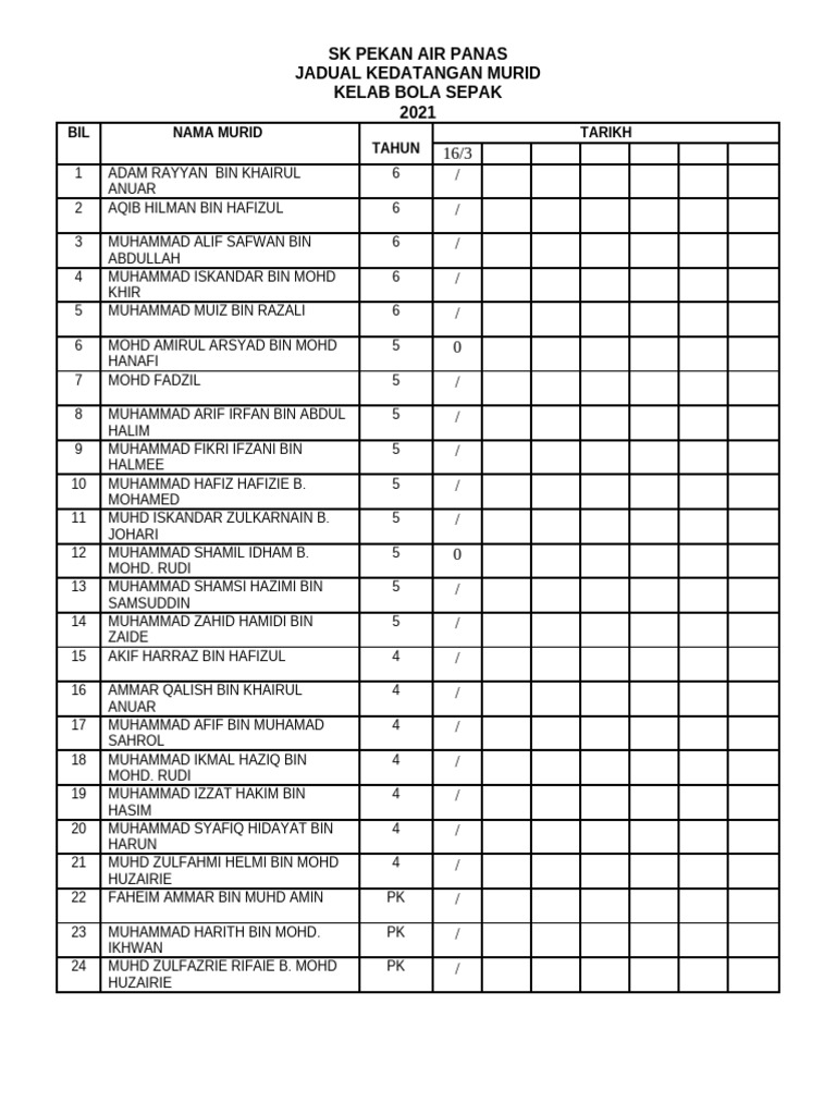 JADUAL KEDATANGAN MURID | PDF
