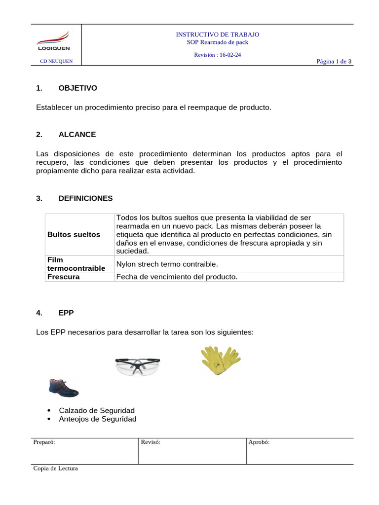 SOP Reempaque | PDF