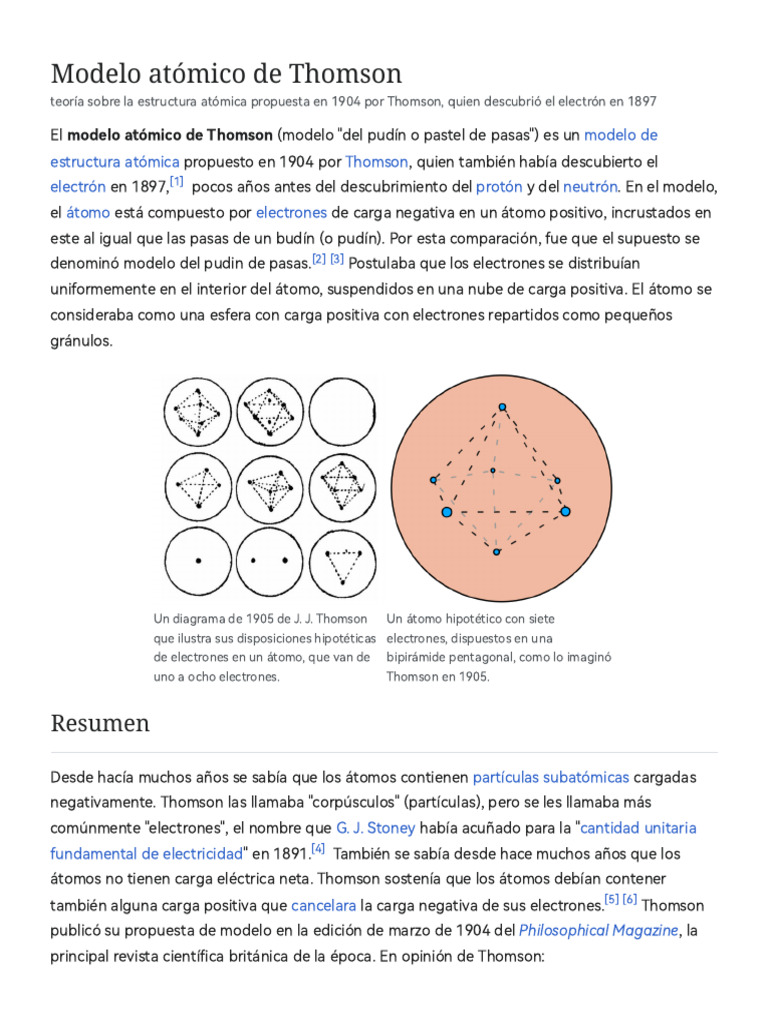 Modelo Atómico de Thomson - Wikipedia, La Enciclopedia Libre | PDF ...