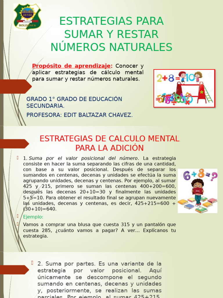 ESTRATEGIAS PARA SUMAR Y RESTAR NUMEROS | PDF | Sustracción | Notación ...