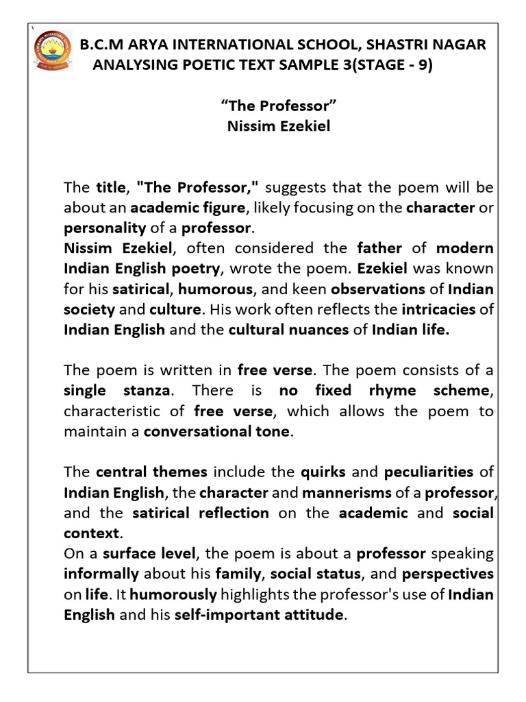 Analysis of "The Professor" Poem | PDF | Poetry | Human Communication